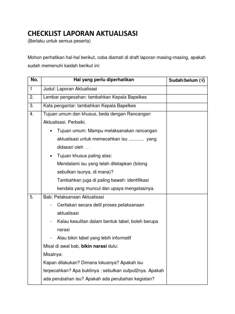 Checklist Laporan Aktualisasi | PDF
