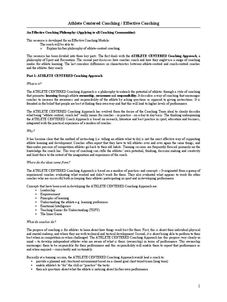 Athlete Centered Coaching Philosophy PDF | PDF | Thought | Goal