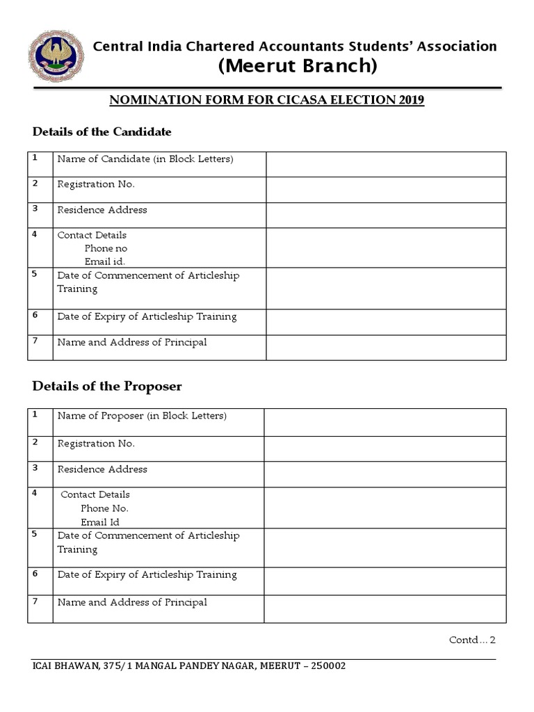 CICASA Election Form 2019-20 | PDF | Government And Personhood | Government