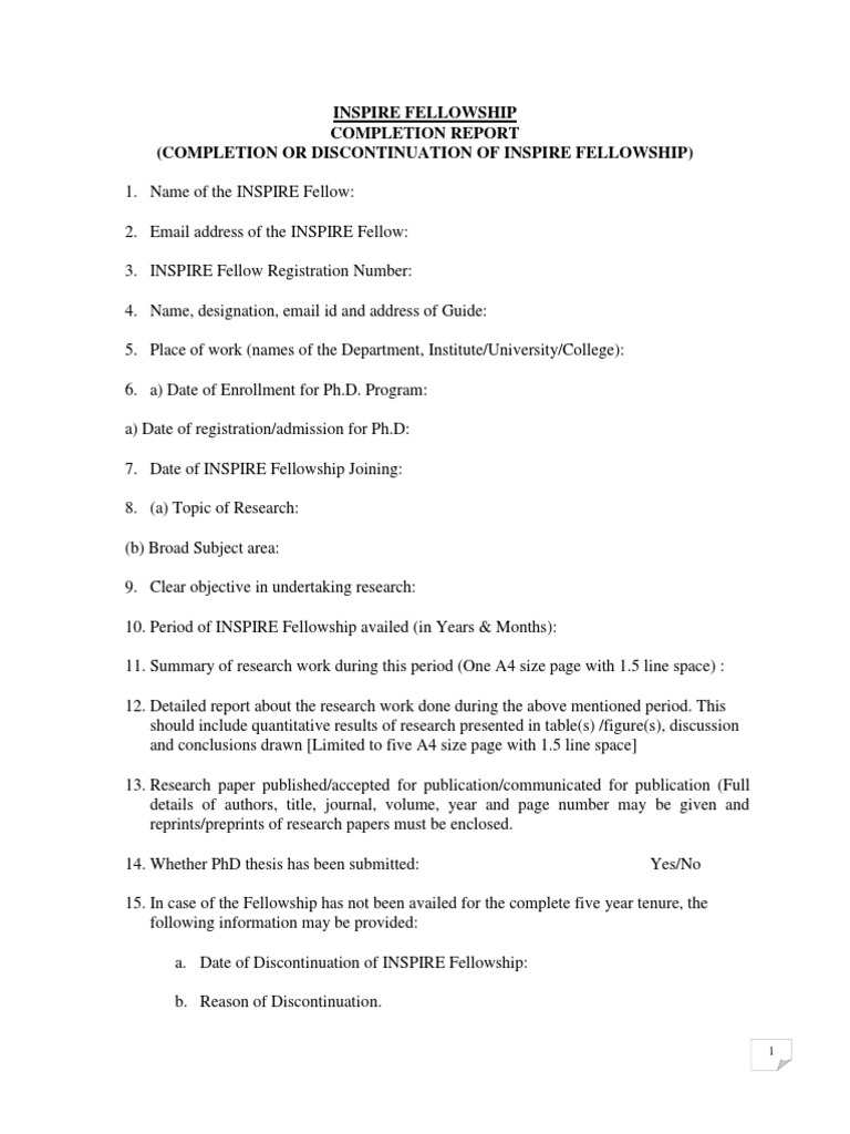 INSPIRE Fellowship Completion Report | PDF