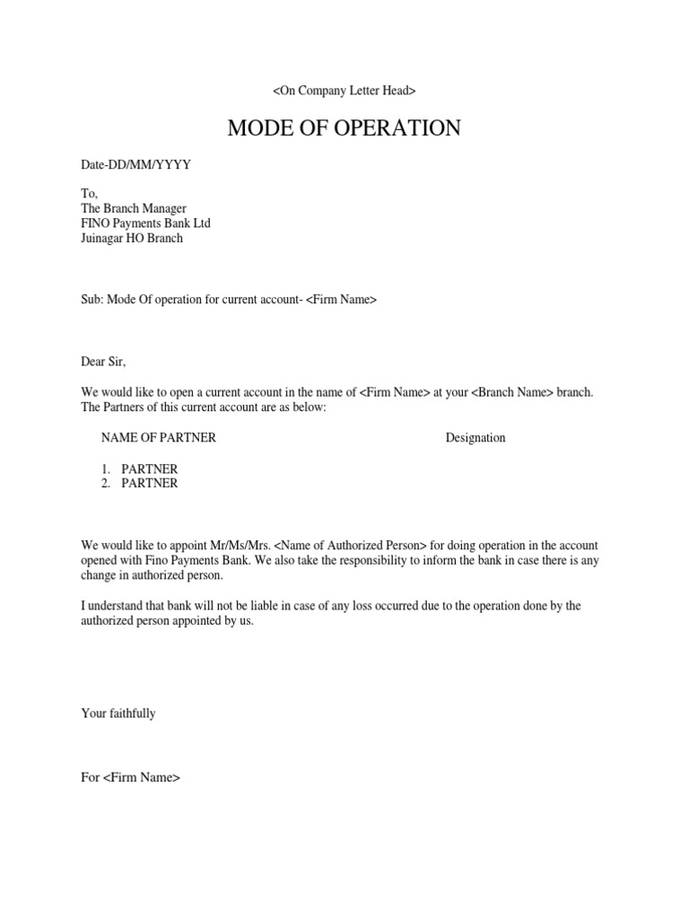Mode of Operation Letter | PDF