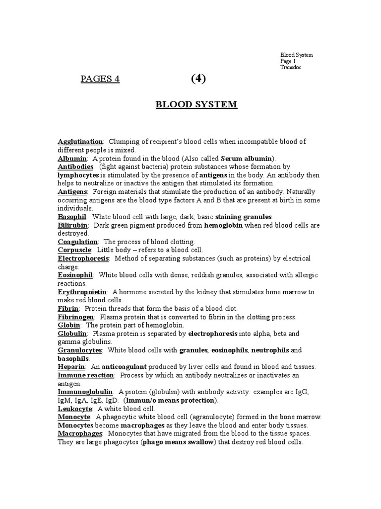 Pages 4: Blood System | PDF | Coagulation | Blood Cell