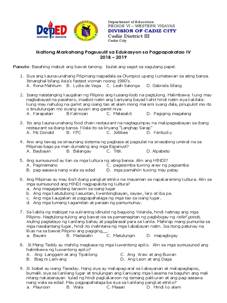 3rd Periodic Test ESP 4 With TOS | PDF
