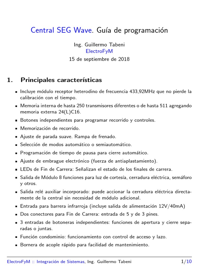 Guía de programación Central SEG Wave | PDF | Control remoto | Diodo emisor de luz