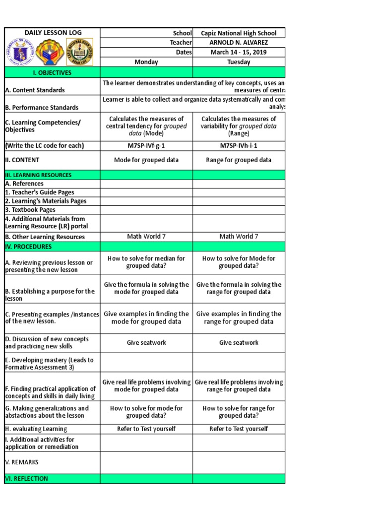 DLL Grade 7 Math | Variance | Statistics