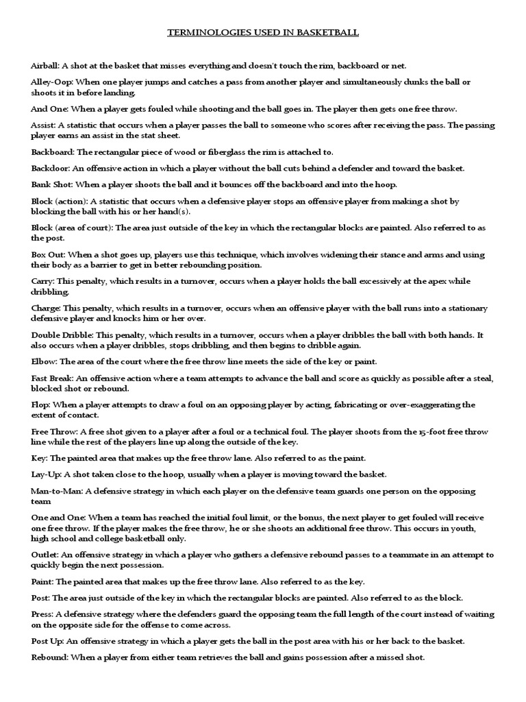Terminologies Used in Basketball and Volleyball | PDF | Volleyball ...