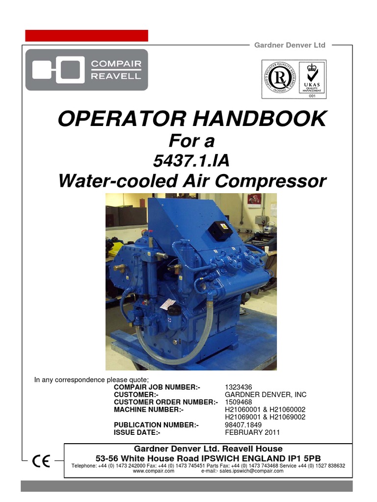 ASC 100 D CompAir 5437 Air Compressor Operator Handbook PDF | PDF ...