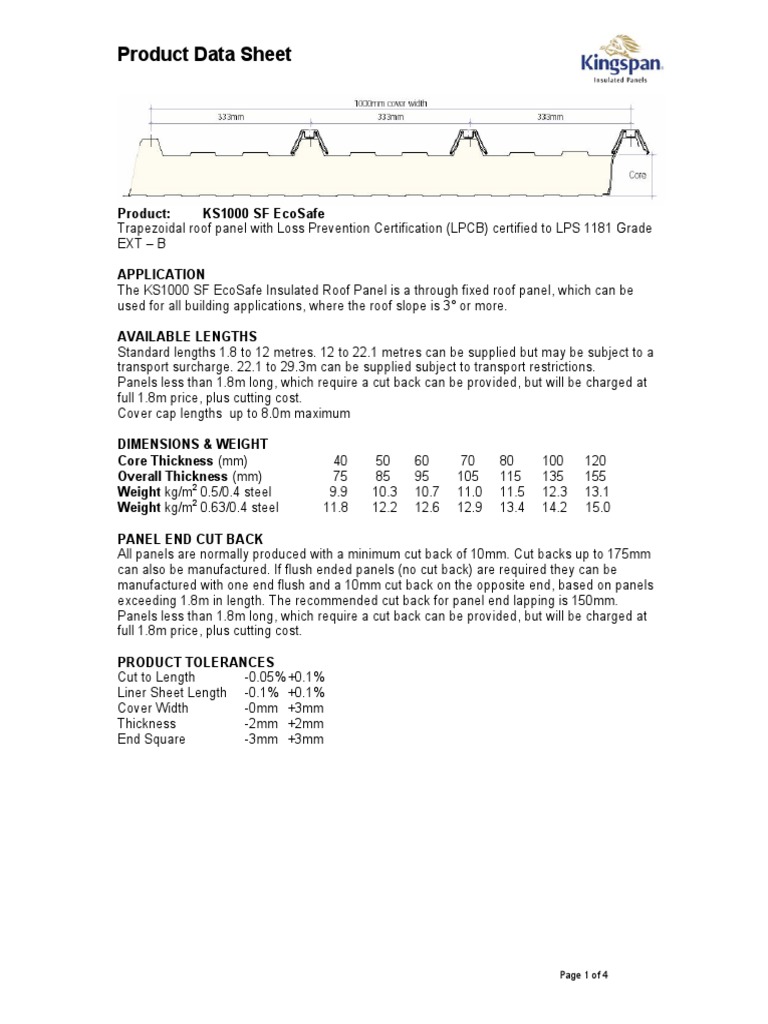 Product Data Sheet: Product: Ks1000 SF Ecosafe | PDF | Building ...