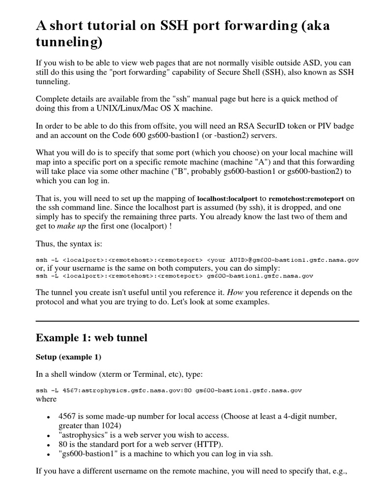 A Short Tutorial On SSH Port Forwarding Aka Tunneling | PDF | Secure Shell | Networking Standards