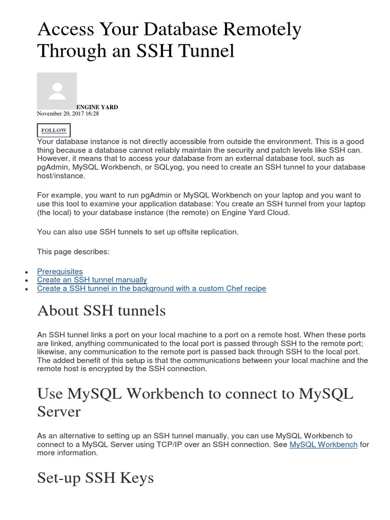 Access Your Database Remotely Through An Ssh Tunnel Pdf Secure Shell My Sql