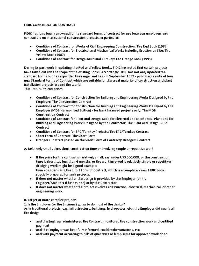 Fidic Construction Contract Download Free Pdf General Contractor
