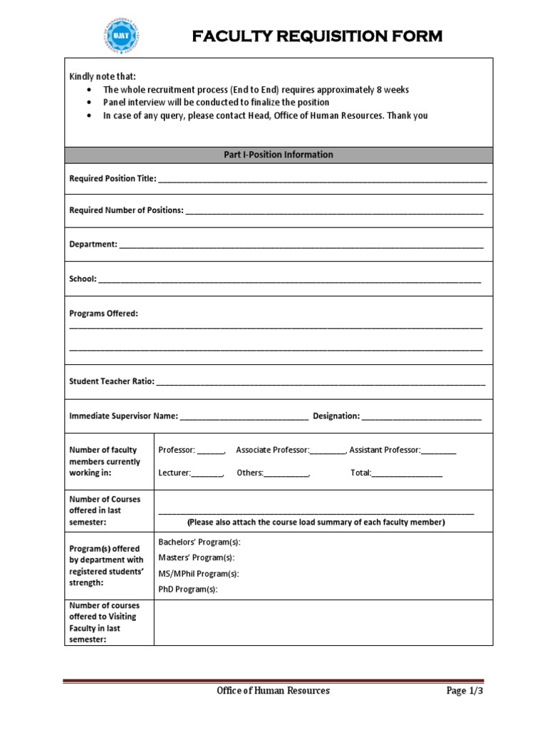 Faculty Requisition Form | PDF | Lecturer | Human Resources