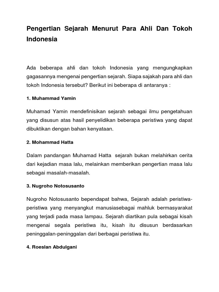 Pengertian Sejarah Menurut para Ahli Dan Tokoh Indonesia | PDF ...