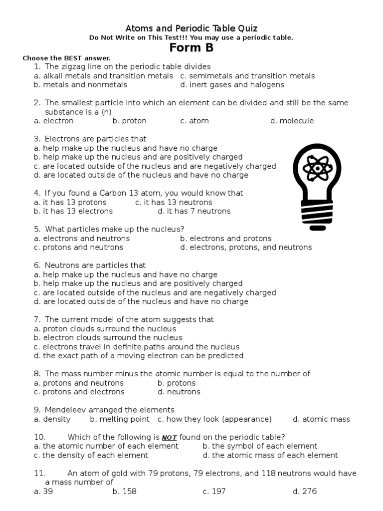 Atoms and Periodic Table Quiz | PDF | Chemical Elements | Atomic Nucleus