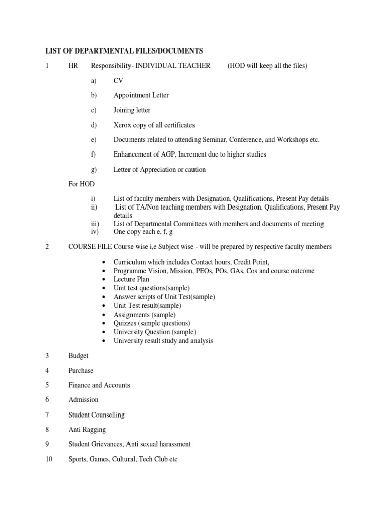 List of Departmental Files/Documents | PDF | Curriculum | Behavior ...