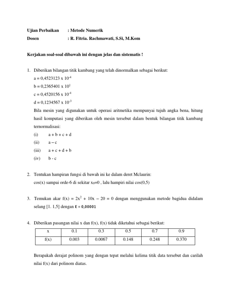 NUMERICAL METHODS EXERCISES: SOLUTIONS AND METHODS | PDF