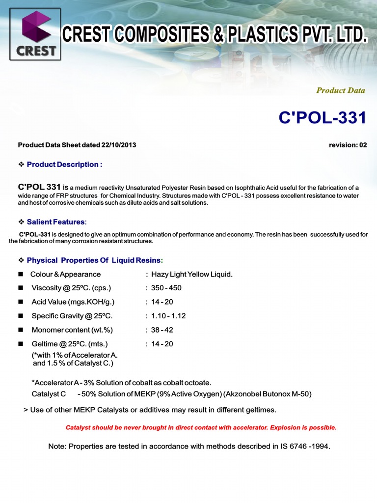 C'POL-331 chemical resistant resin data | PDF | Polyvinyl Chloride | Shelf Life
