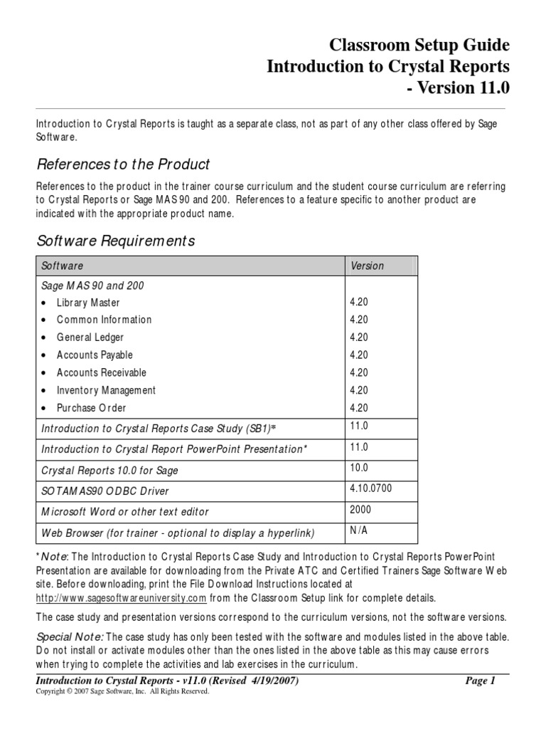 Classroom Setup Guide Introduction To Crystal Reports - Version 11.0 ...