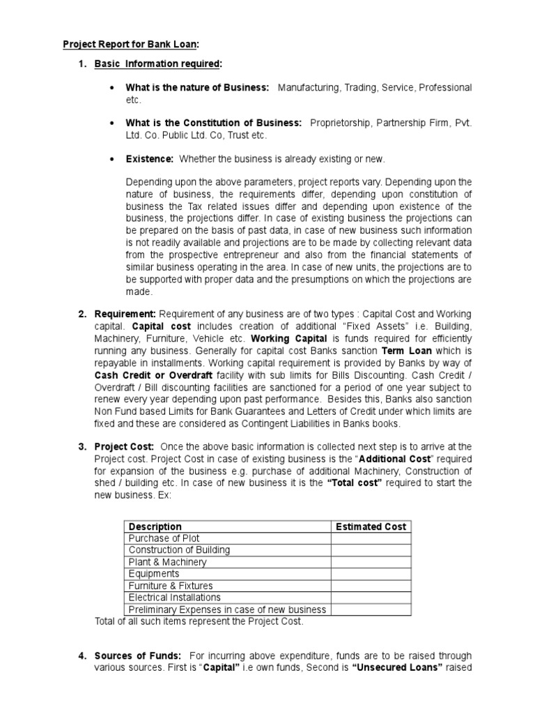 How To Prepare Project Report For Bank Loan | PDF | Working Capital | Loans