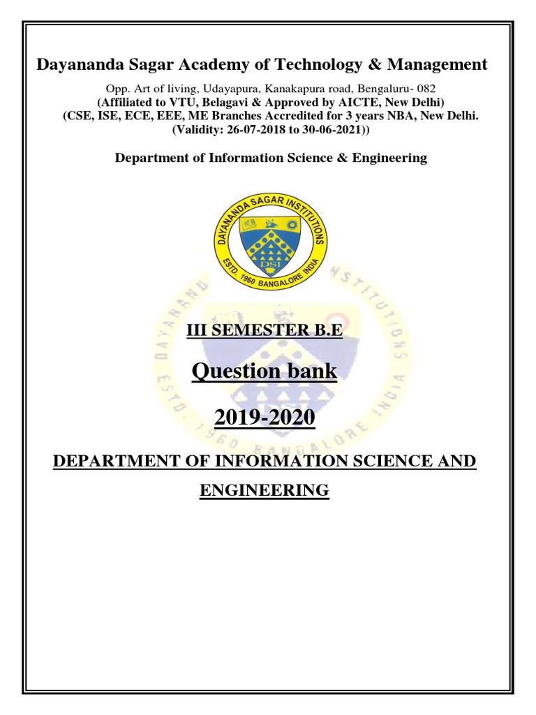 Question Bank 2019-2020: Dayananda Sagar Academy of Technology & Management | PDF