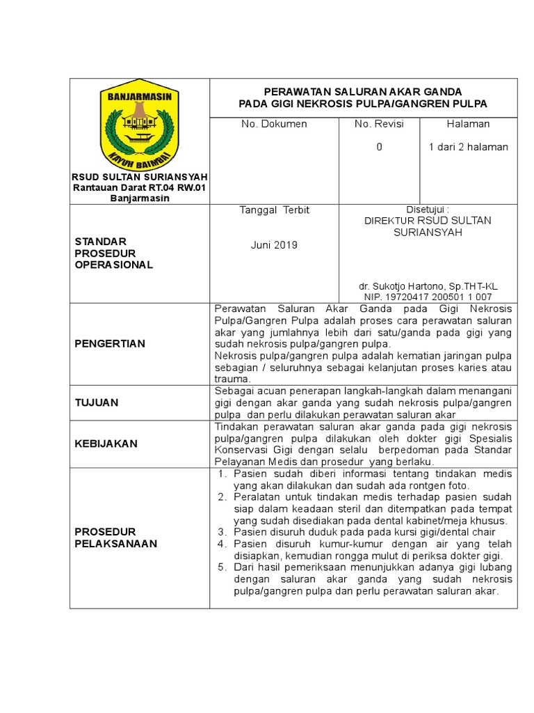 SOP PSA Ganda Pada Gigi Gangren Pulpa | PDF