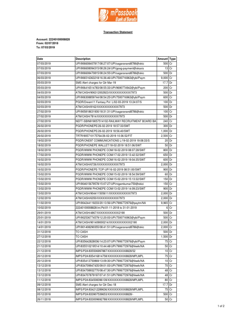 408 Bob Statement PDF | Download Free PDF | Banking Technology | Banking