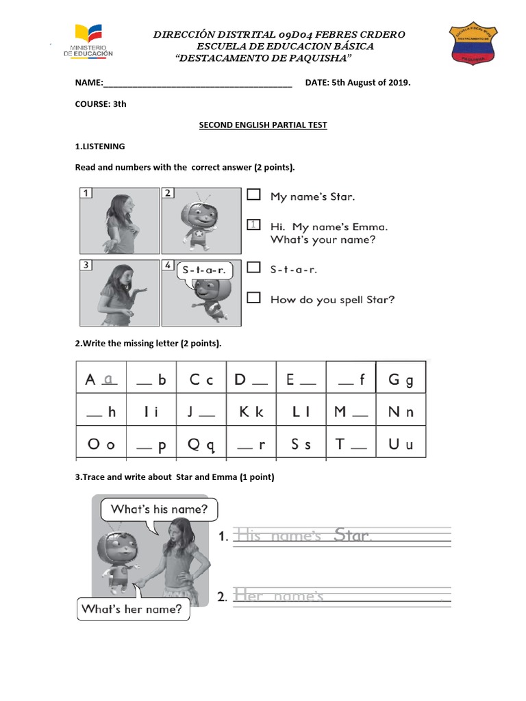 3rd Grade English Partial Test | PDF