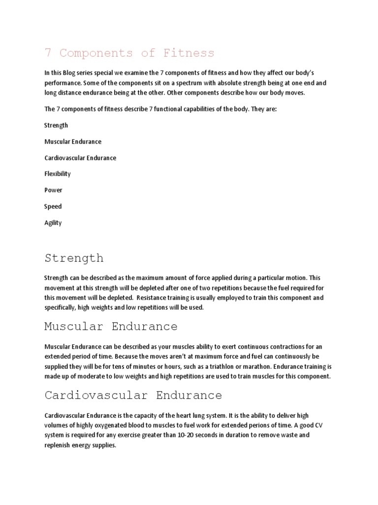 7 Components of Fitness | PDF | Strength Training | Flexibility (Anatomy)