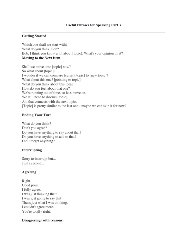 Useful Phrases For Speaking Part 3 | PDF