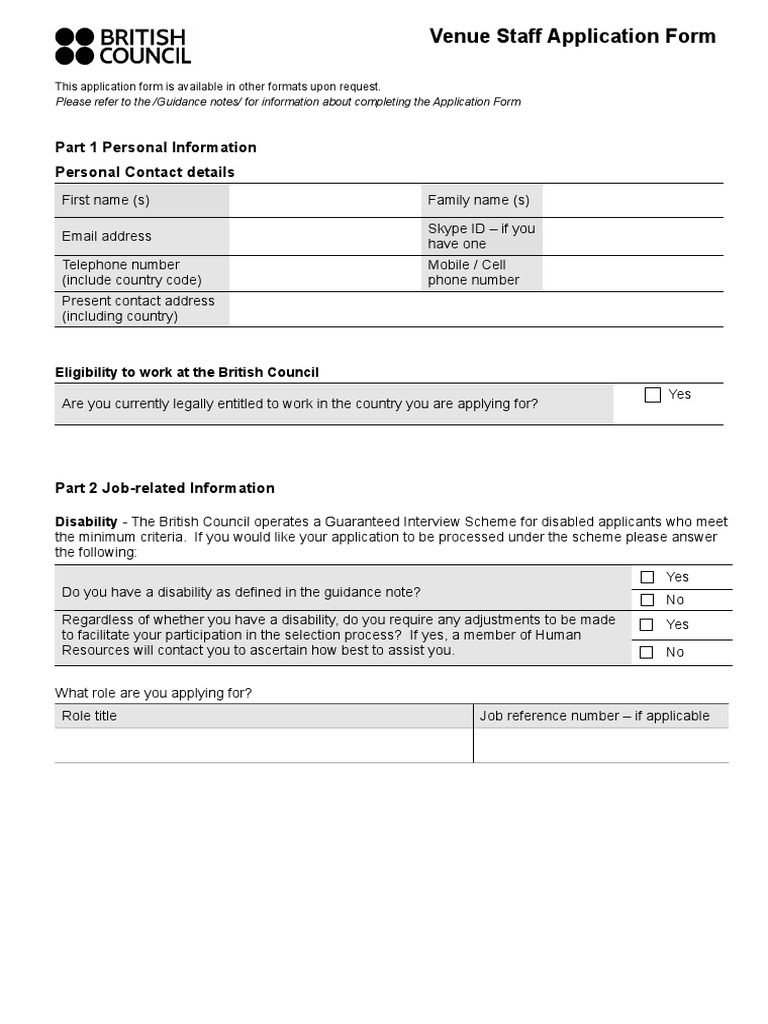 Venue Staff Application Form: Part 1 Personal Information Personal Contact Details | PDF ...
