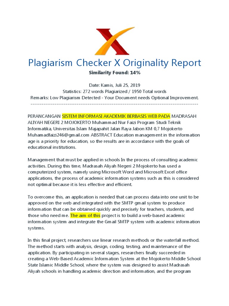 Plagiarism Checker X Originality Report: Similarity Found: 14% | PDF ...