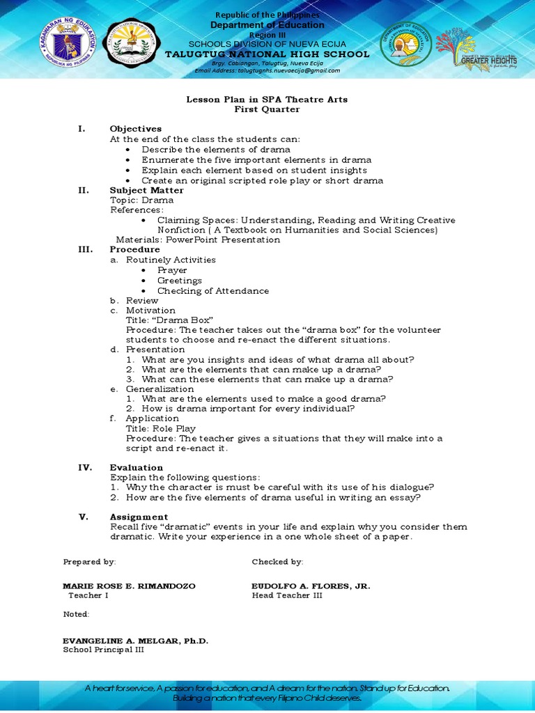 Spa Theater Arts | PDF | Lesson Plan | Teachers