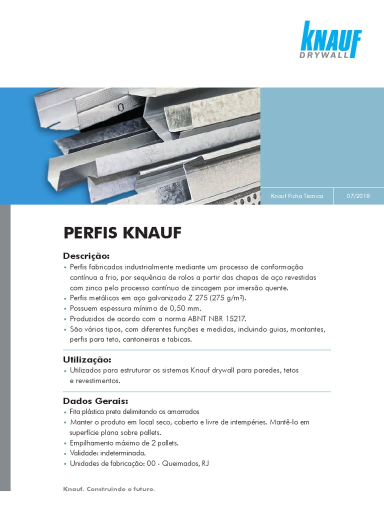 Ficha Técnica Knauf Perfis | PDF | Drywall | Metais