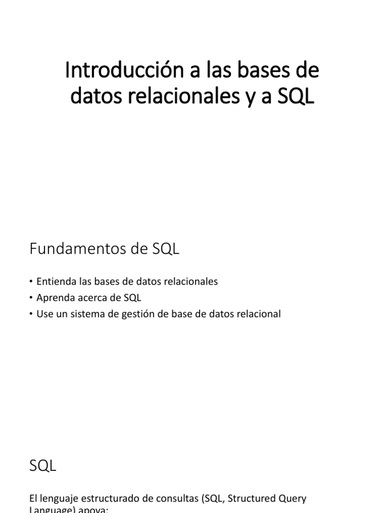 Introducción a las bases de datos relacionales y a SQL | SQL | Base de ...