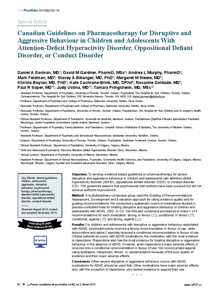 Canadian Guidelines for ADHD Treatment | PDF | Evidence Based Medicine ...