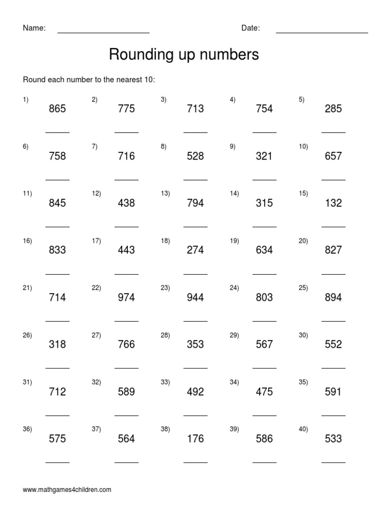 Rounding Up Numbers: Name: Date | PDF