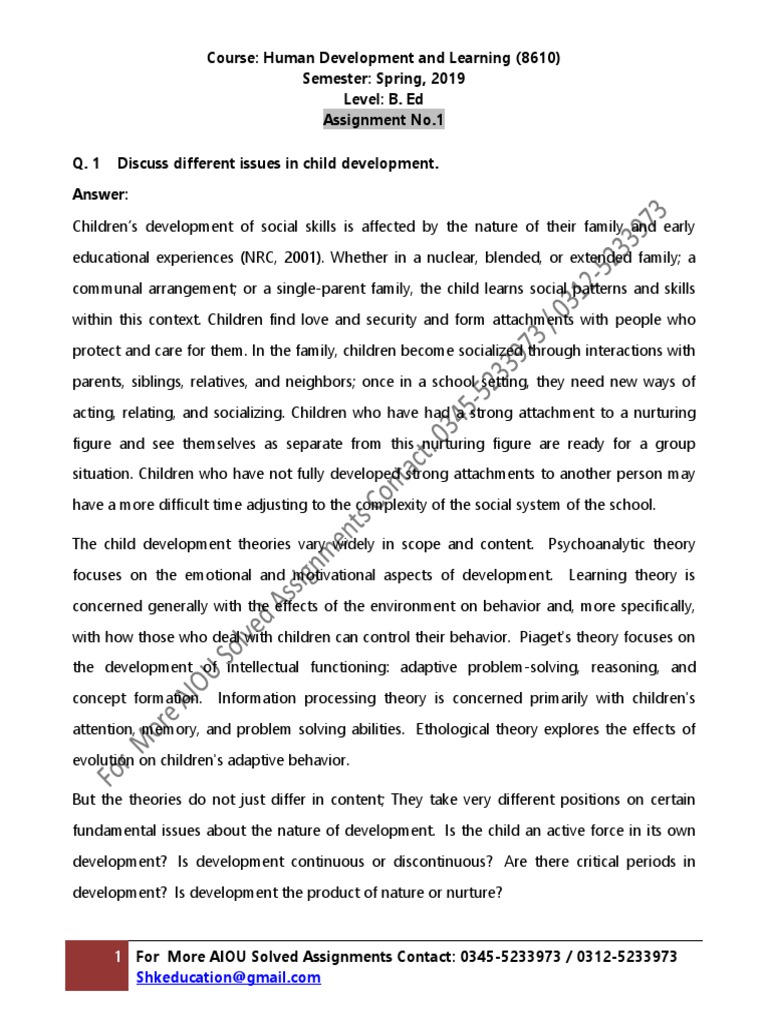 8610 - 1 Spring 2019 | PDF | Child Development | Relationships