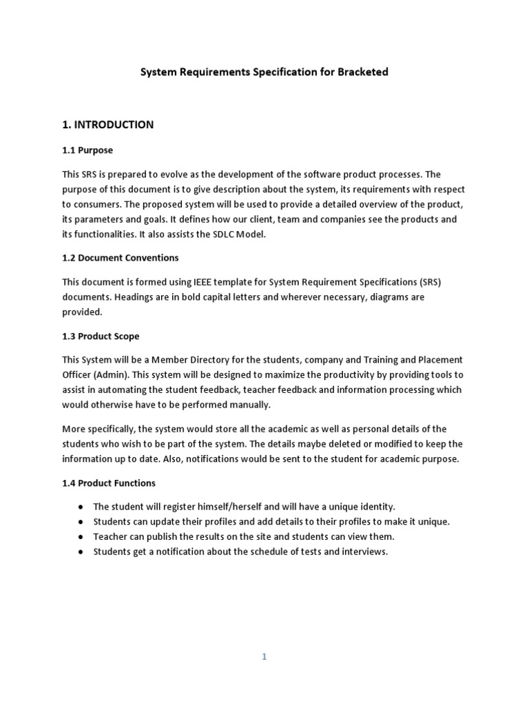 System Requirements Specification For Bracketed | PDF | Specification ...