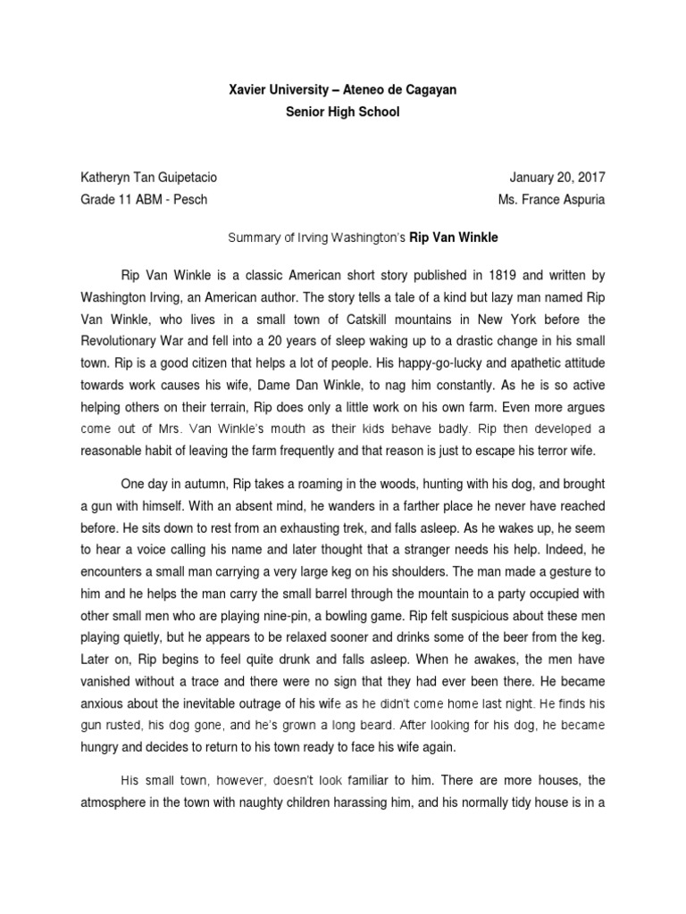 Summary of Rip Van Wrinkle | PDF | Rip Van Winkle