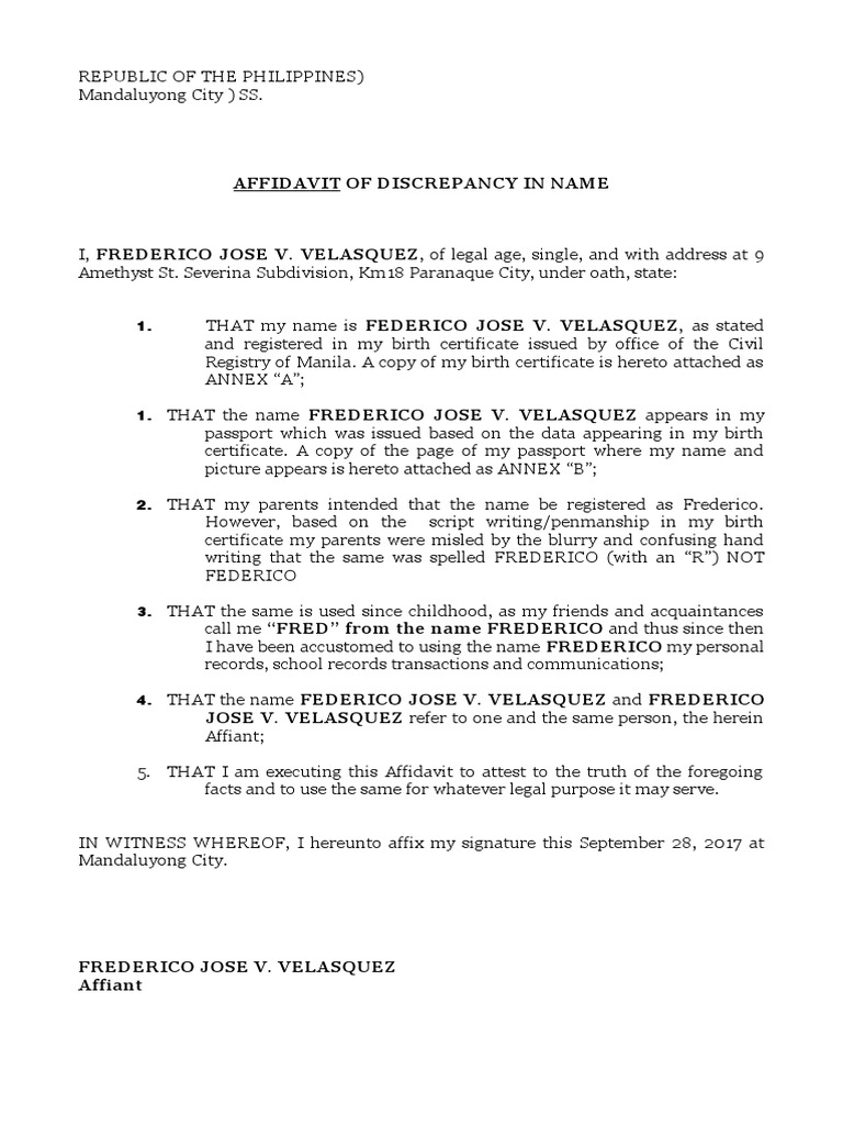 Affidavit of Discrepancy in Name | PDF
