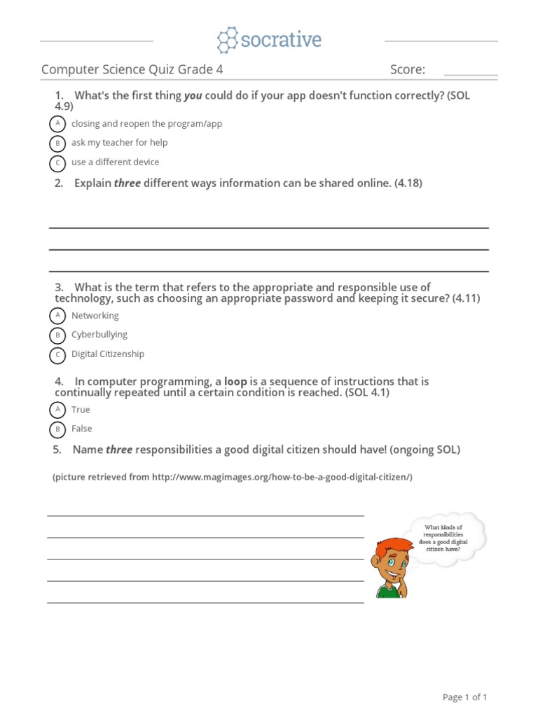 Computer Science Quiz Grade 4 Score:: Closing and Reopen The Program ...