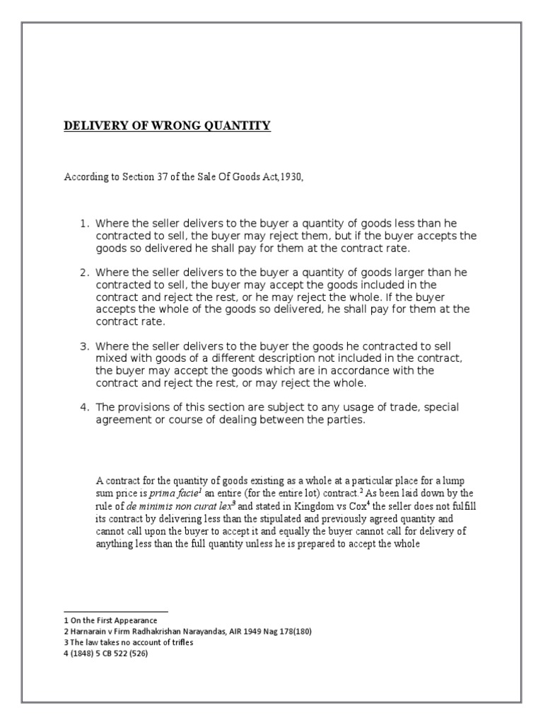 Rules on Delivery of Wrong Quantity | PDF | Sales | Prices