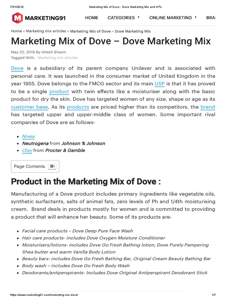Marketing Mix of Dove - Dove Marketing Mix | PDF | Retail | Marketing