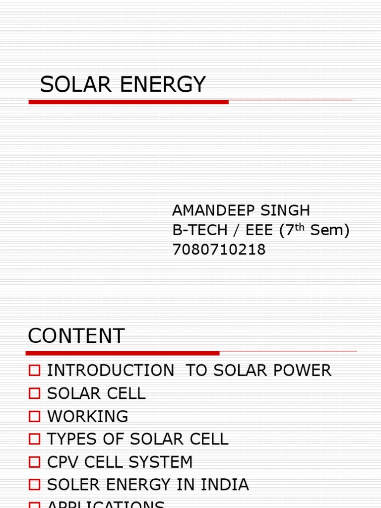Solar Energy: Amandeep Singh B-Tech / Eee (7 Sem) 7080710218 | PDF