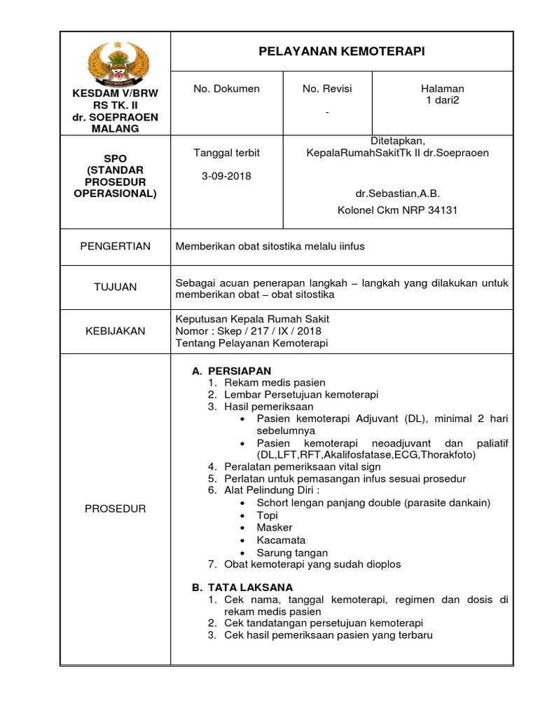 Sop Kemoterapi Revisi | PDF