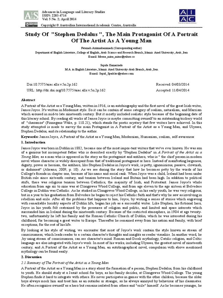 Study of "Stephen Dedalus ", The Main Protagonist of A Portrait of The ...