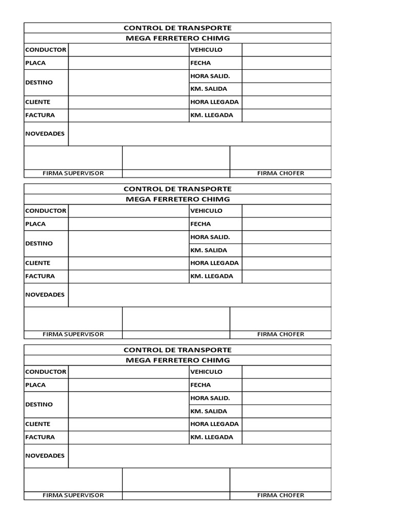 Hoja de Control Transporte | PDF