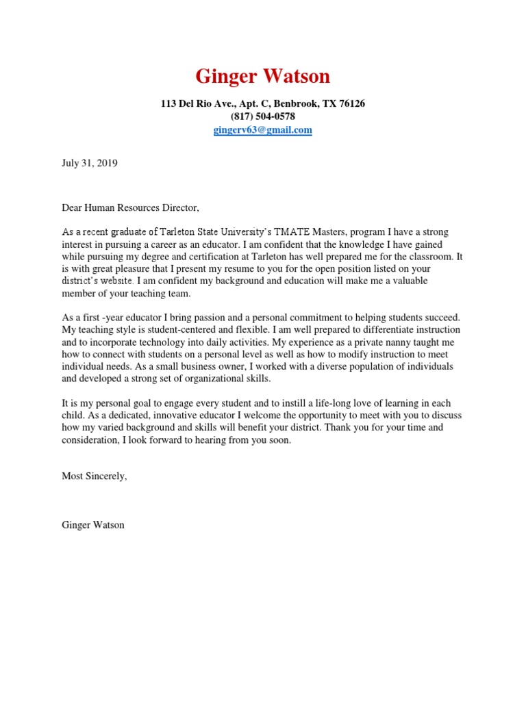 Ginger Watson: 113 Del Rio Ave., Apt. C, Benbrook, TX 76126 (817) 504 ...