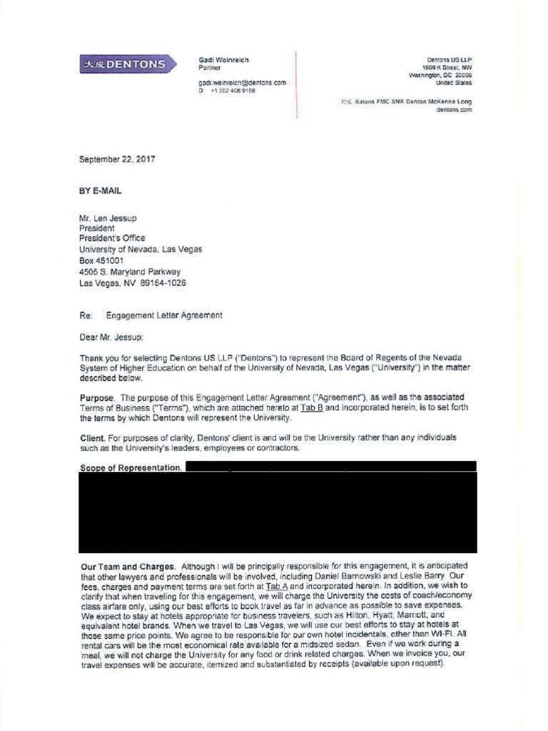 Dentons US LLP Letter To UNLV | PDF