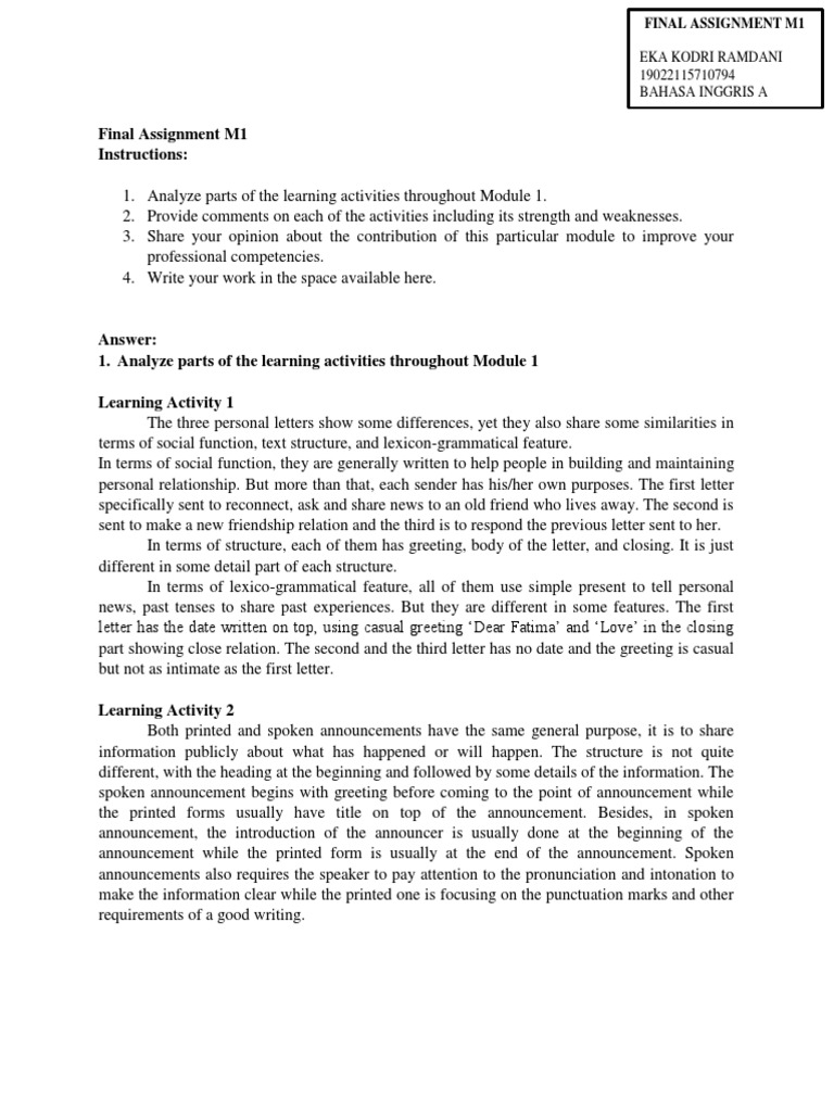 Final Assignment M1 | PDF | Semiotics | Learning